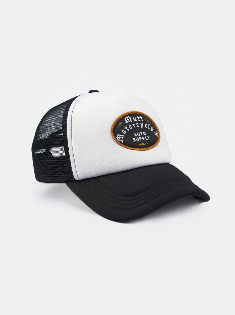 Mutt Auto Supply Patch Trucker in Black/White | Mutt Motorcycles